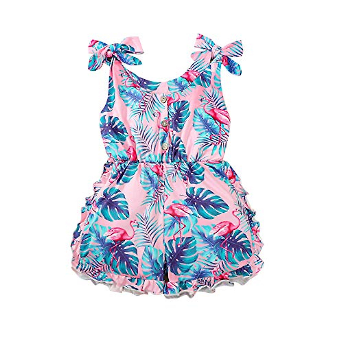 Thorn Tree Girl's Sleeveless Jumpsuit Bowknot Strap Button Closure Romper Toddler Girls Clothes