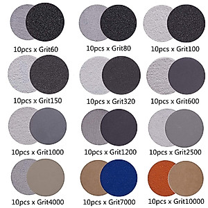 3 Inch Sandpaper Grit 60-10000 Wet Dry Sander Sheets with 1/8"&1/4"Shank Backer Plate and Soft Foam Buffering Pad Grinding Abrasive Sponge Sanding Disc Pad Kit for Wood Metal Mirror Jewelry Car 128pcs