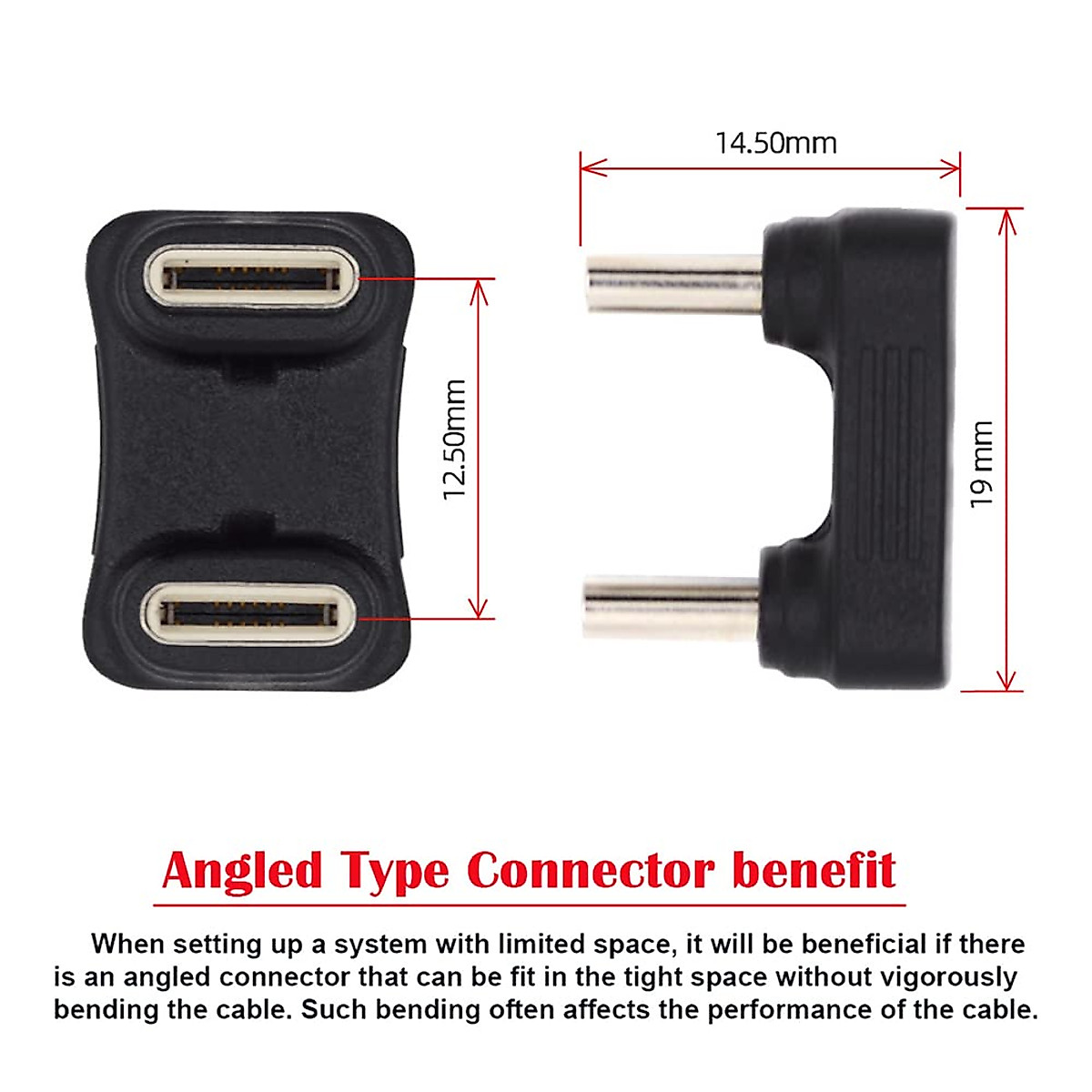 cablecc 480Mbps USB-C Type C Male to Male Coupler Extender Power Data Adapter Opposite U Shape Back Angled for Power Bank Phone Laptop