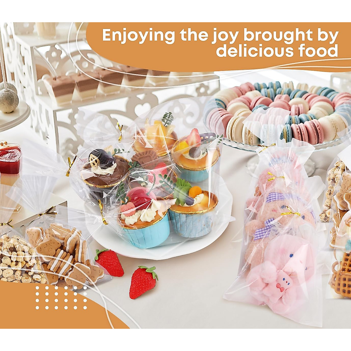 SUREHOME Cellophane Bags 100 Pack Clear Cellophane Treat Bags 6x10 In Cello Candy Bags for Party Favors Clear Gift Bags with Ties Plastic Gift Bags for Gift Giving Cookies Bakery Popcorn Goodie Wraps