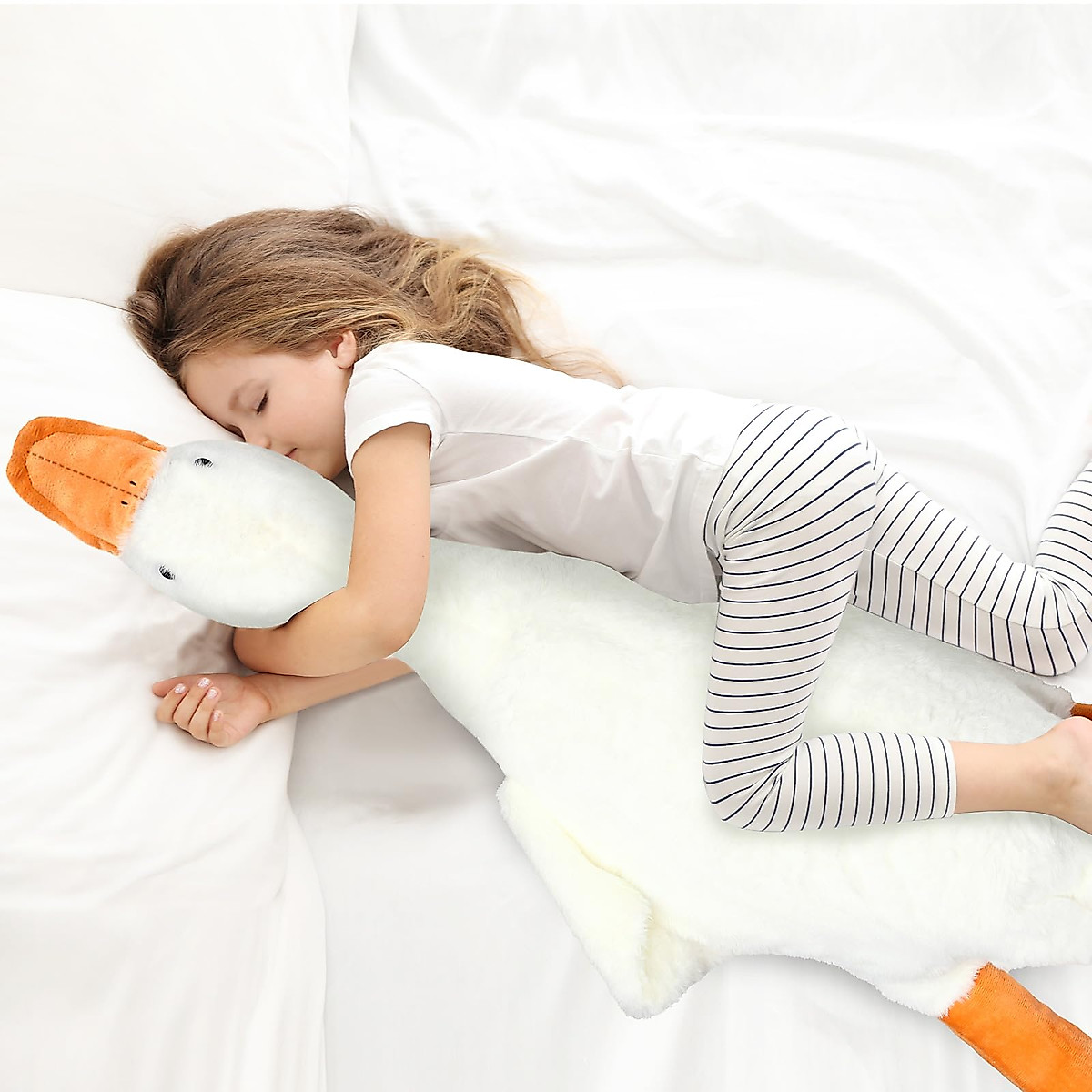 HyDren 19.7 Inch Christmas Goose Stuffed Animal Giant Cute White Duck Stuffed Animals Huge Soft Hugging Plush Duck Goose Big Sleeping Animal Body Pillow Toy