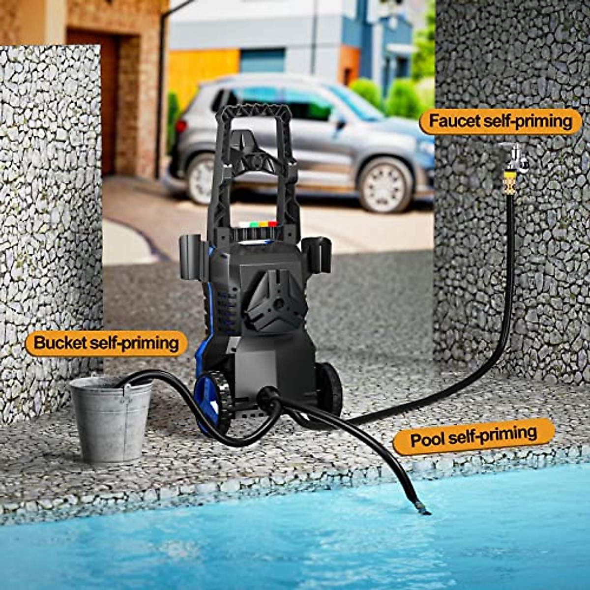 Pecticho Powerful Electric Pressure Washer - 3500 PSI Electric Power Washer, 2.5 GPM Power Washers Electric Powered with 4 Interchangeable Nozzle and Foam Cannon, Stop System Cleans Cars/Fence/Patio