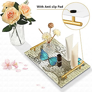 Beautiful Butterfly Bathroom Vanity Tray Counter Organizer Eiffel Tower Bathroom Counter Tray Jewelry Plate Holder Decorative Organizer with Handles Countertop Storage for Bathroom Table Kitchen