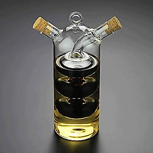 WINAKUI Olive Oil and Vinegar Dispenser Cruet Bottles, 2 in 1 Transparent Glass Oil Bottle, Dual Glass Oil Dispenser Bottles for Kitchen Cooking Container