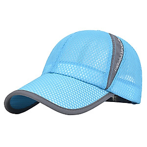 Mens Quick-Dry Sports Big Brim UV Protect Peaked Mesh Letter Printed Fashion Baseball Hat Cap Light Blue