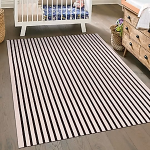 LEEVAN Washable Area Rug 5'x8' Living Room Area Rug Soft Bedroom Rug Black and White Striped Rug for Kitchen Dining Room Playroom Mudroom Dinning Room Entryway