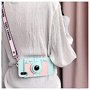 UnnFiko Wallet Case for iPhone 6 / iPhone 6s, Cute Camera Design, Purse Flip Card Pouch Stand Holder Cover Case with Long Shoulder Strap (Blue, iPhone 6 / 6s)