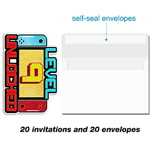 20 Video Game 9th Birthday Party Invitations with Envelopes Double Sided Video Game Console Shaped Fill-in Invitations Invites for 9 Year Old