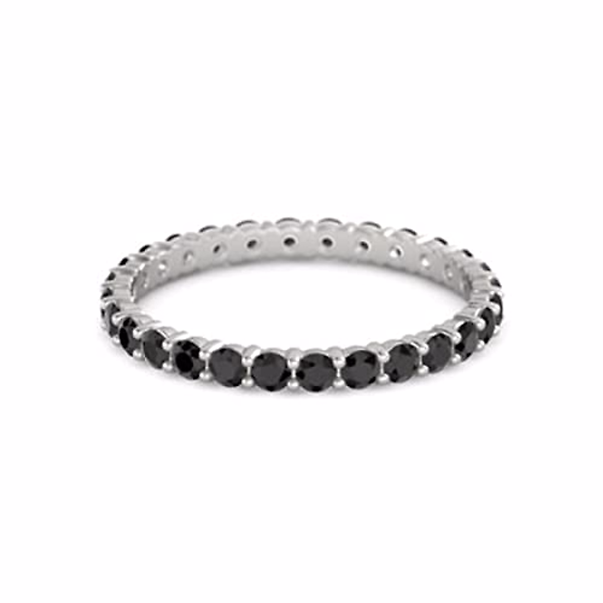 Black Spinel Round 2.50 MM Eternity 925 Sterling Silver Women Stacking Ring Jewelry (Sterling Silver, 6)