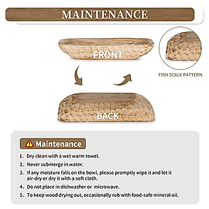 Hanobe Decorative Wood Dough Bowl: Wooden Table Centerpiece 16.5" Farmhouse Home Decor Tray Rustic Burnt Natural Decorations Holder for Candle Dining Room Kitchen Entryway Fireplace