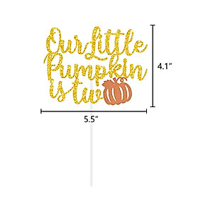Fall Pumpkin 2nd Birthday Party Decoration Our Little Pumpkin Is Two Banner Cake Cupcake Topper Glitter Autumn Birthday Party Supplies