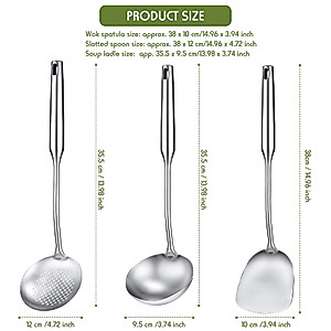 Patelai 3 Pcs 15in Wok Spatula and Ladle, 304 Stainless Steel Wok Utensils All Metal, Utensils Skimmer Ladle Tool Set for Carbon Steel Cooking Baking