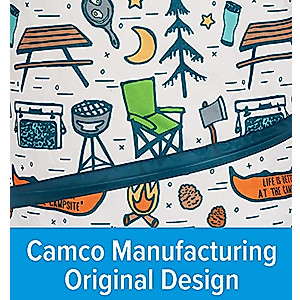 Camco 42997 Life is Better at The Campsite Pop-Up Container, 24-Inches x 18-Inches - Holds 30-Gallon Kitchen-Size Trash Bags - Features a Campsite Design