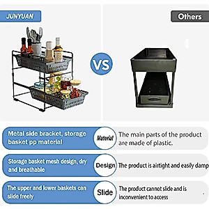 junyuan Under Sink Organizers and Storage,Bathroom Countertop Organizer,Pull Out Cabinet Organizer Baskets with Dividers,Black