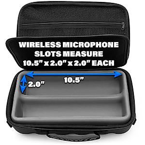CASEMATIX Wireless Microphone Case Compatible with Two Wireless Mic System Microphones Up To 10.5" by Sennheiser, Shure and More - Sleek Mic Case For Travel with Lid Storage for Singing or Karaoke