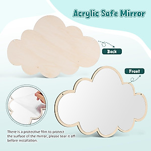 Mirror Cloud Wooden Mirror Cartoon Safety Shatterproof Mirror Wall Sticker Nordic Bedroom Nursery Decoration Mirror