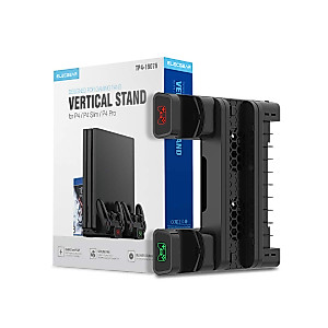 ElecGear PlayStation 4 Vertical Stand and Cooling Fan, Dual Charging Station for DualShock 4 Controller Charger Dock with 4X Mini Dongle, 10x Games Storage Bracket for PS4, PS4 Pro and PS4 Slim