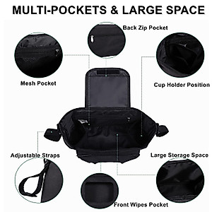Baby Stroller Organizer - Stroller Accessories Bag Large Space with 2 Cup Holders Multiple Zipper Pockets for Bottle, Diaper, Phone, Toys - Universal Fit