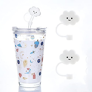 Cloud Straw Tips Covers, Food Grade Reusable Silicone Straw Tip,cute Straw Covers Plugs,Soft Straws Plugs for 6-8 mm,Anti-dust (White 4pcs)