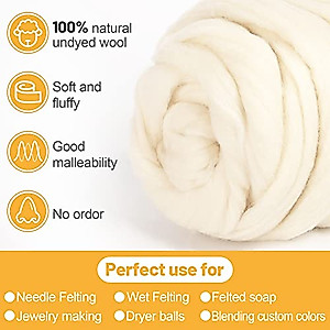 Natural Wool Roving - 8.8 oz Fibre Wool Yarn Roving Needle Felting Wool Hand Spinning for Beginners Adult Wool Felting Yarn Supplies DIY Craft Materials - Beige