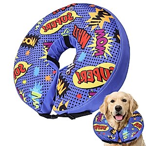 Crazy Felix Inflatable Dog Cone for Large Medium Small Dogs Soft Cone for Dogs After Surgery to Stop Licking and Scratching Donut Dog Recovery Collar with Pattern Elizabethan Collar for Dogs(Blue,M)
