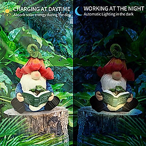 Sinhra Garden Gnome Statue-Resin Gnome Figurine Hugging Turtle Reading Book with Solar LED Lights，Outdoor Summer Decorations for Patio Yard Lawn Porch,Garden Ornament Gift