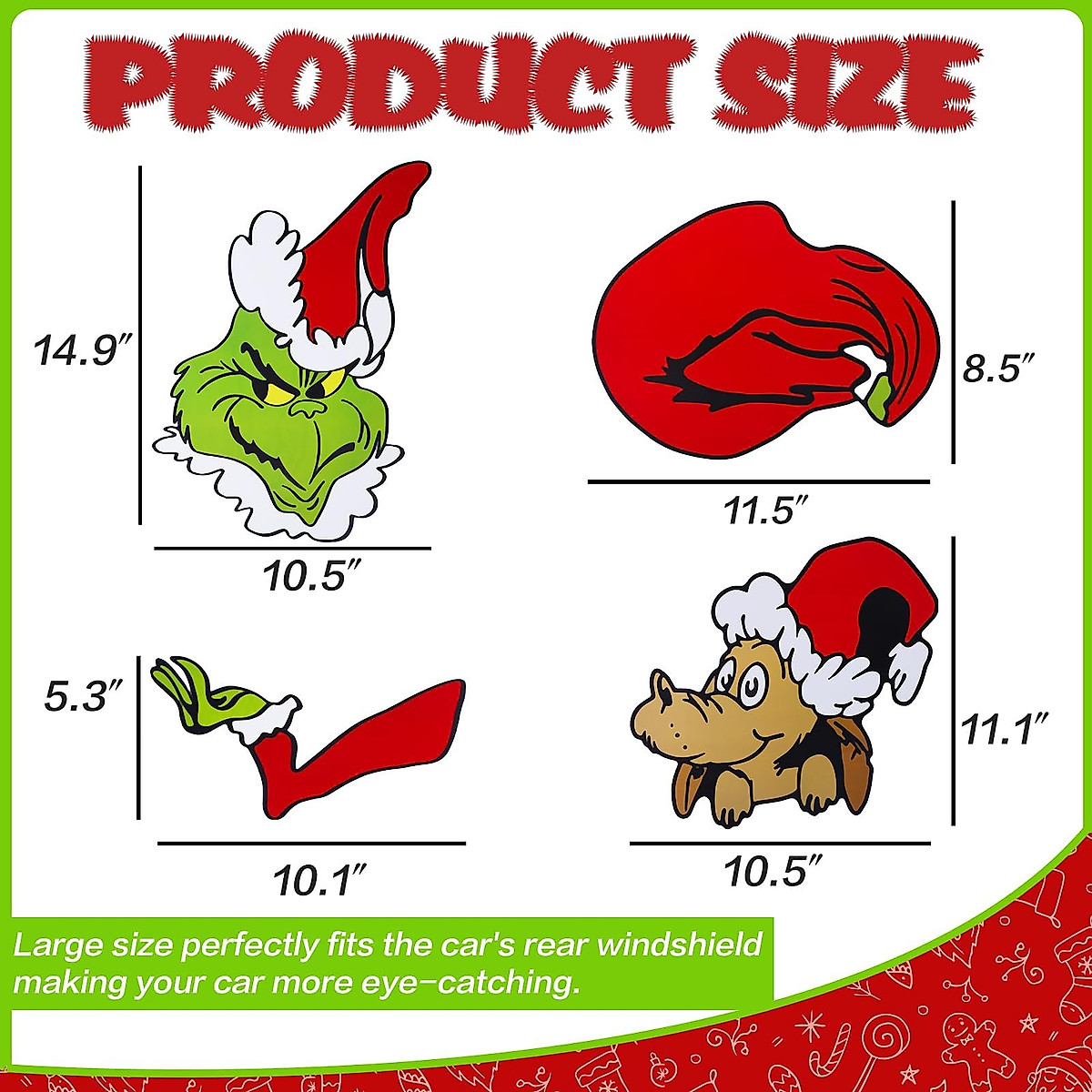 Christmas Car Decorations, 14.9" Christmas Peeking Car Decals Waterproof PVC Rear Windshield Stickers for Holiday Xmas Car Accessories (Style 1)