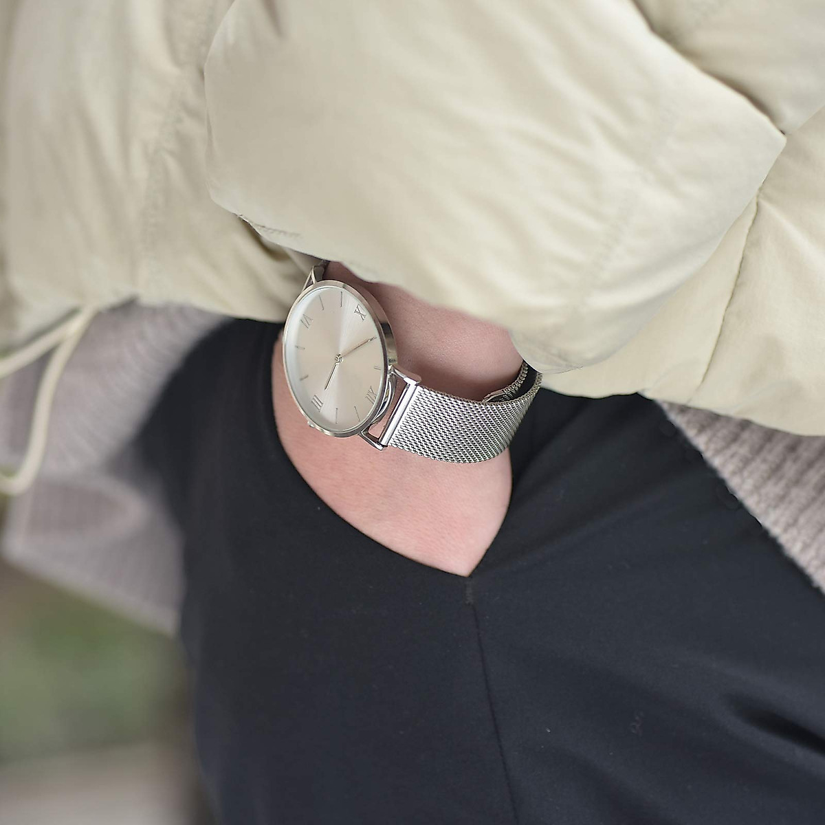 EACHE Stainless steel Mesh watch band for Men Women Quick release Adjustable Mesh Watch Straps 18mm Silver