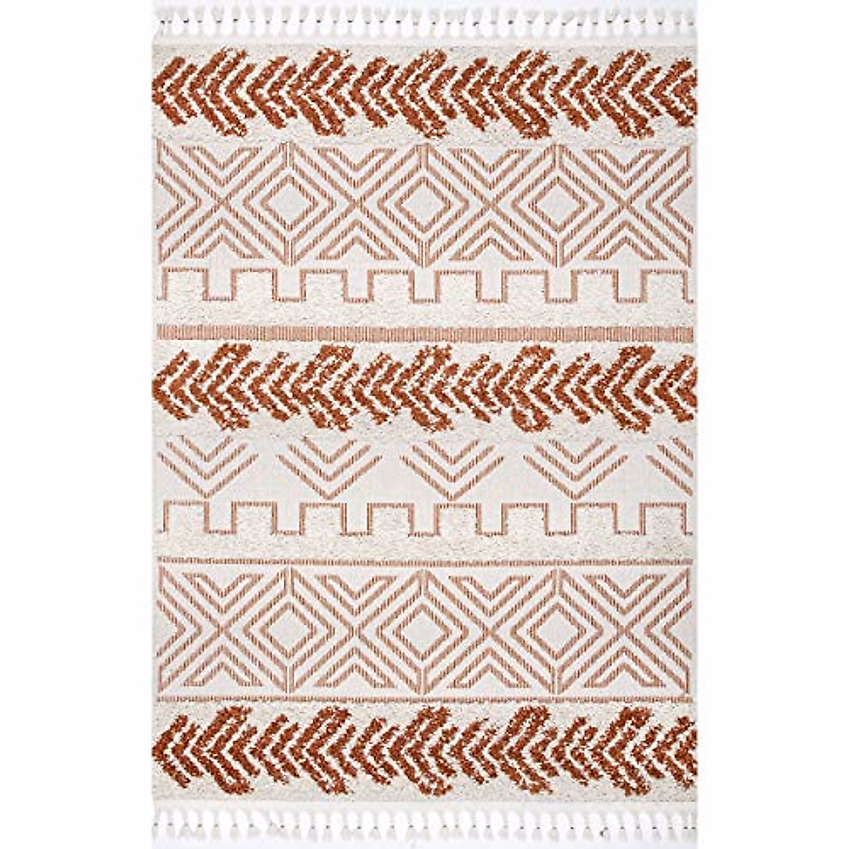 nuLOOM Zuri Shaggy Banded Tribal Area Rug, 8' x 10', Rust