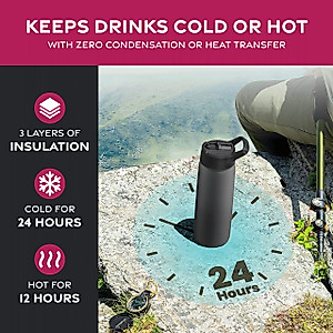 Triple-Insulated Stainless Steel Water Bottle with Straw Lid - Flip-Top Lid - Wide-Mouth Cap (25 Oz) Insulated Water Bottles, Keeps Hot and Cold - Sports Canteen Water Bottle Great for Hiking & Biking