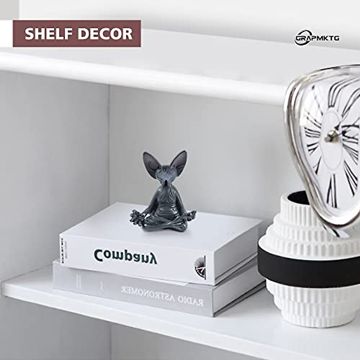 GRAPMKTG Room Decor Cute Sphynx Cat Statue 1 Pack Aesthetic Home Decor Abstract Sculpture for Living Room Office Kawaii Cats on Shelf Yoga Meditation Decor Desk Coffee Table Black