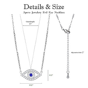 Apsvo Silver Anti Evil Eye Necklace for Women, Cubic Zirconia Dainty Third Eye Pendant Chain Simple Ojo Trendy Jewelry Protection Valentines Day Gifts for Her