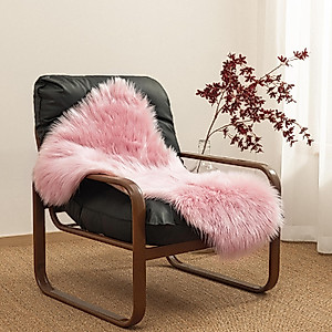 Ashler Faux Fur Rug, Fluffy Shaggy Area Rug 2 x 3 Feet Sheepskin Fur Rug, Pink Fuzzy Rug Machine Washable Shag Rug, Nursery Decor Throw Rugs for Bedroom, Kids Room, Living Room