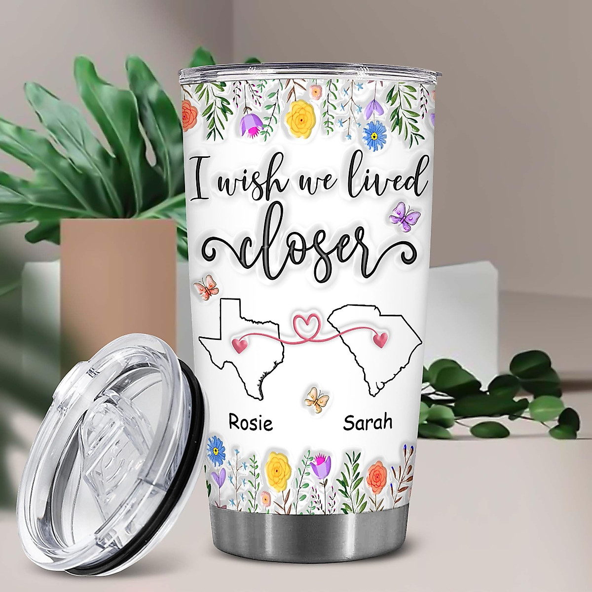 NAHOTICQ Personalized Bestie Mug - Friendship Gift For Bestie, Best Friends, Sisters - I Wish We Lived Closer Custom Name 3D Effect Tumbler - Long Distance Going Away Gifts For BFF, Friend, Women