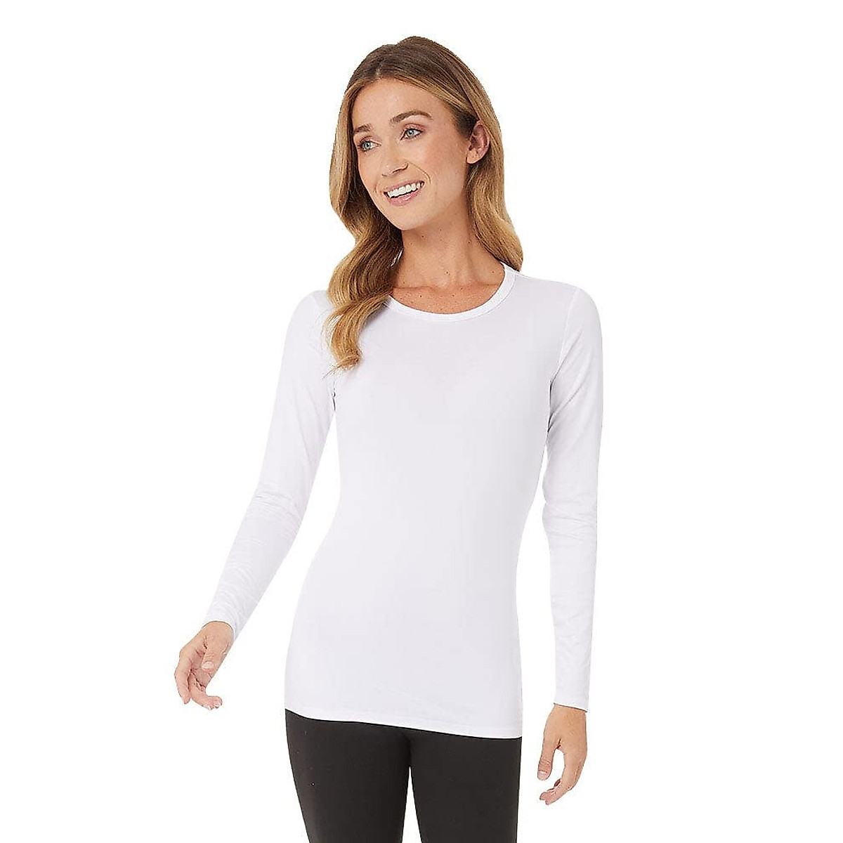 32 Degrees Women's Lightweight Baselayer Crew Top | Long Sleeve | Form Fitting | 4-Way Stretch | Thermal, White, Medium