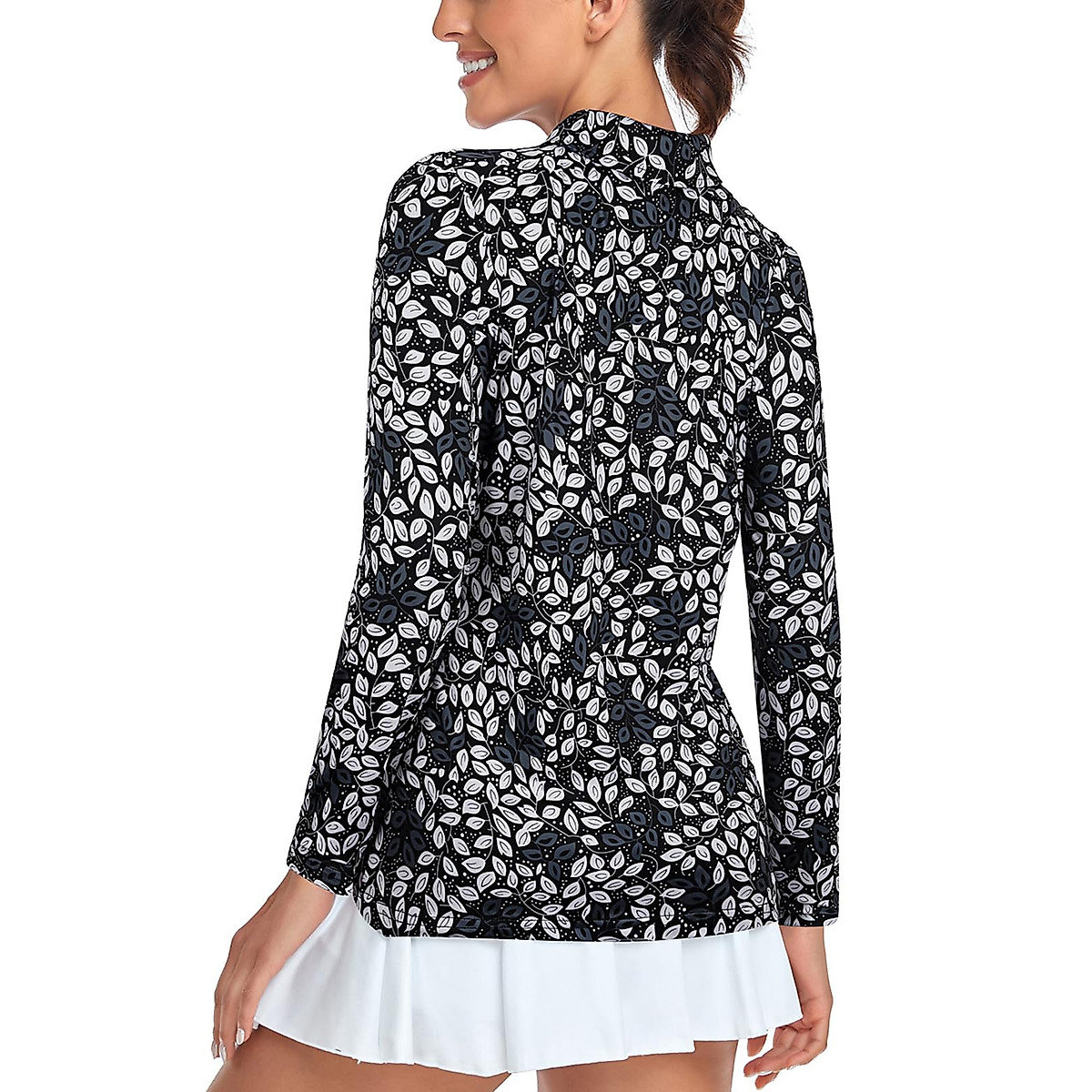 Tanst Sky Long Sleeve Collared Golf Shirts for Women Quick Dry Quarter Zip V Neck Pullover Lightweight Athletic Workout Tops UPF 50+ Gym Hiking Running Clothes Black Large