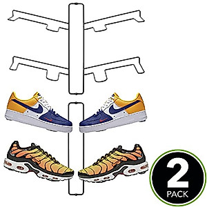 mDesign Modern Metal Shoe Organizer Display & Storage Shelf Rack - Hang & Store Kicks, Running, Basketball, Trainers, Tennis Shoes - 2 Tier, Hold 4 Shoes on Each Wall Mount Unit, 2 Pack, Graphite Gray