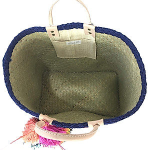 Mar Y Sol La Paz Colorful Stripes Woven Sisal Market Tote Straw Beach Bag (Navy)