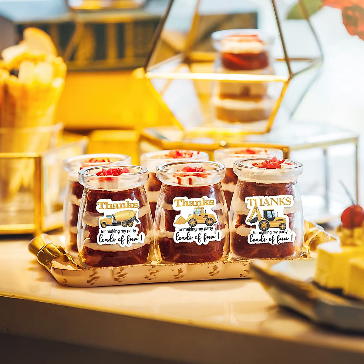 Construction Thank You Stickers,Construction Trucks Shower Thank You Stickers Labels,Construction Party Stickers for Construction Theme Shower Birthday Party Favor Label Decorations