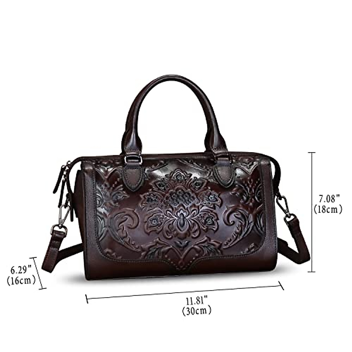 Genuine Leather Satchel for Women Embossed Leather Handbag Top Handle Bags Handmade Purse Crossbody Handbags Tote Bag (Coffee)