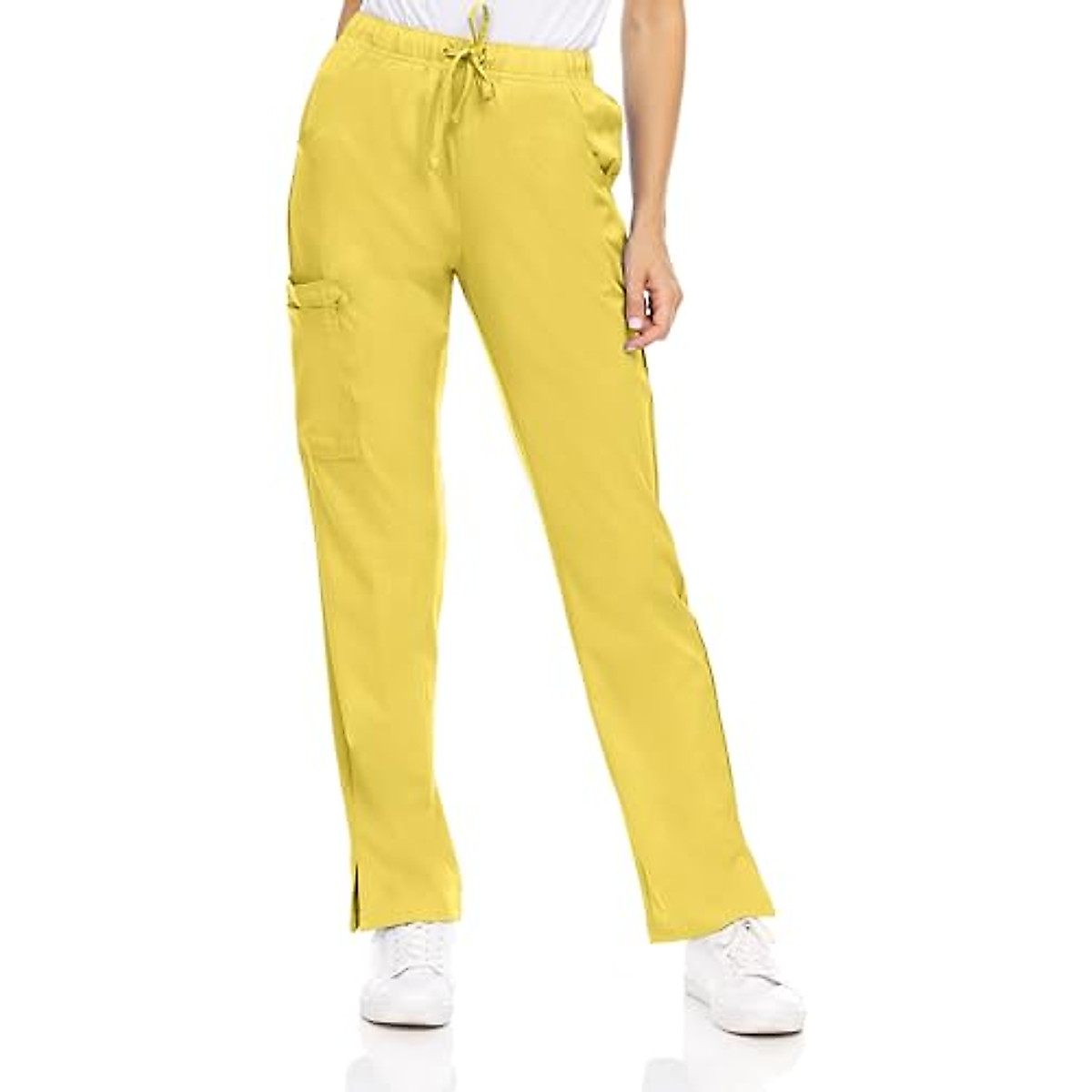 MediChic Mini Marilyn Womens Scrubs 4-Way Stretch Straight Leg Six Pocket Pants with Cargo Pockets Yellow