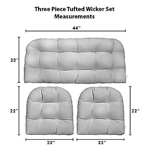 RSH DECOR: 3-Piece Wicker Tufted Cushion Set | 44” x 22" & 22" x 22" | All-Weather Spun Fabric | Water-Resistant | Outdoor Loveseat & U-Shape Cushions for Patio Furniture | Blooms Matte Black Floral