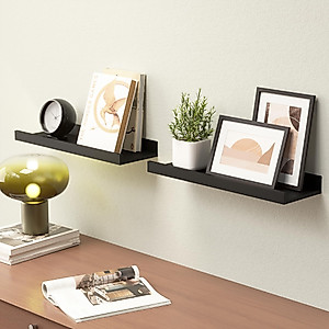 Boswillon Floating Shelves Wall Mounted Set of 2, Modern Black Wall Shelves for Storage with Lip, Display Picture Ledge Shelf for Wall Decor Bedroom Living Room Bathroom Kitchen