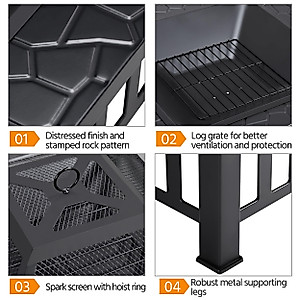 Yaheetech 34in Fire Pit Table Outdoor Wood Fire Pits Fire Pits for Outside Patio Square Steel Stove with Mesh Screen, Waterproof Cover & Poker for Bonfire Camping