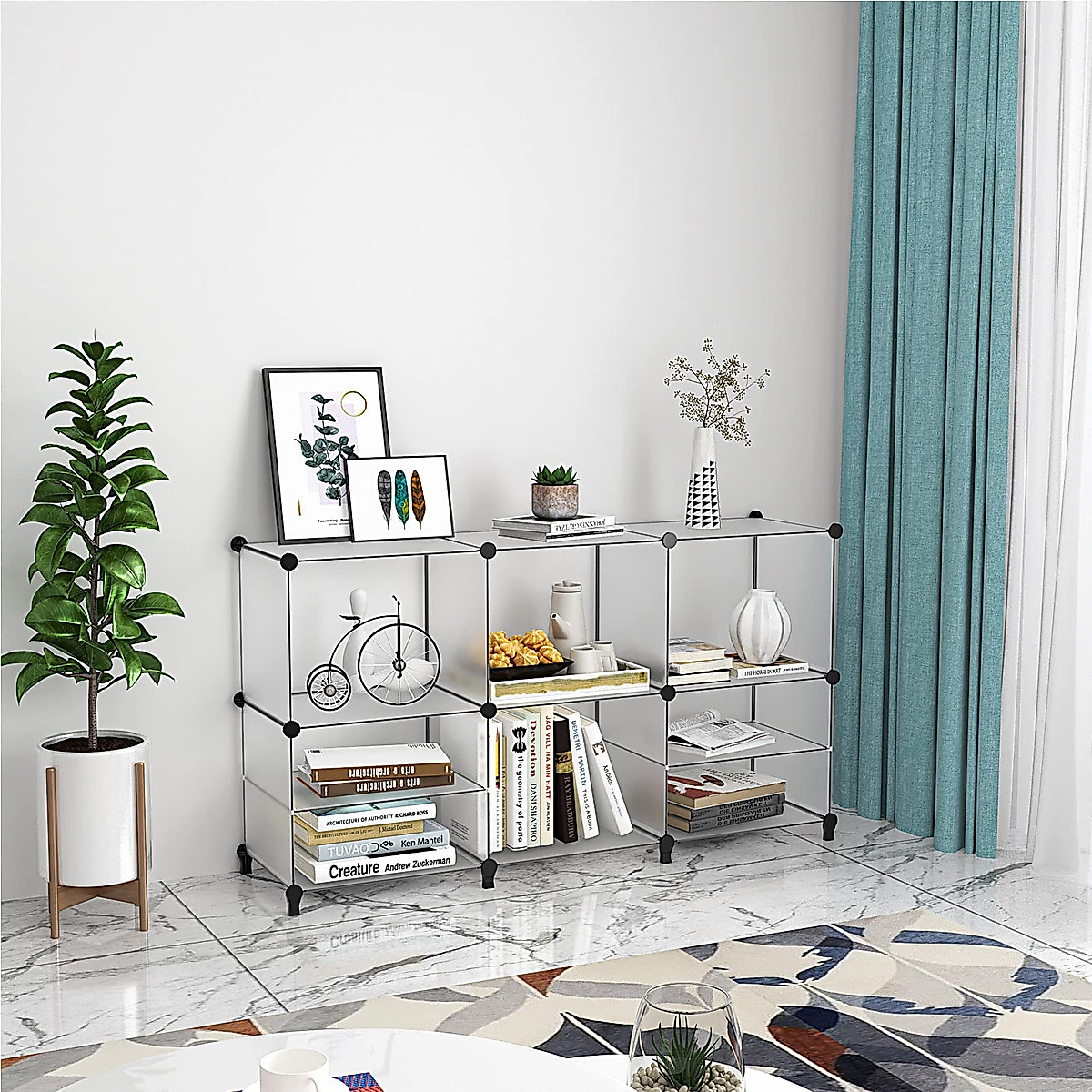 FUNLAX Cube Storage Organizer, Plastic Storage Cube with Divider Design, Interlocking Closet Organizer and Storage Shelves, DIY Square Closet Cabinet Shelves Bookshelf for Bedroom Home Office White