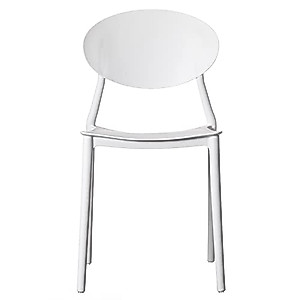 Fabulaxe Modern Plastic Outdoor Dining Chair with Open Oval Back Design, White Set of 2