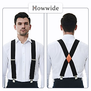 Howwide Suspenders for Men Heavy Duty Clips X-Back Ski Suspenders Snow Pants Elastic Adjustable Brace 2 inch