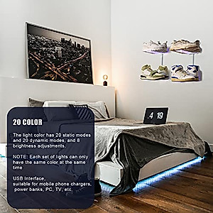 Floating Shoe Display Shelf with Lights Set of 4, Glow Color Changing Sneaker Shelf- Display Sturdy Levitating Clear Acrylic Shoe Wall Shelf Easy to Install with 20-Color LED for Bedroom, Hallway etc