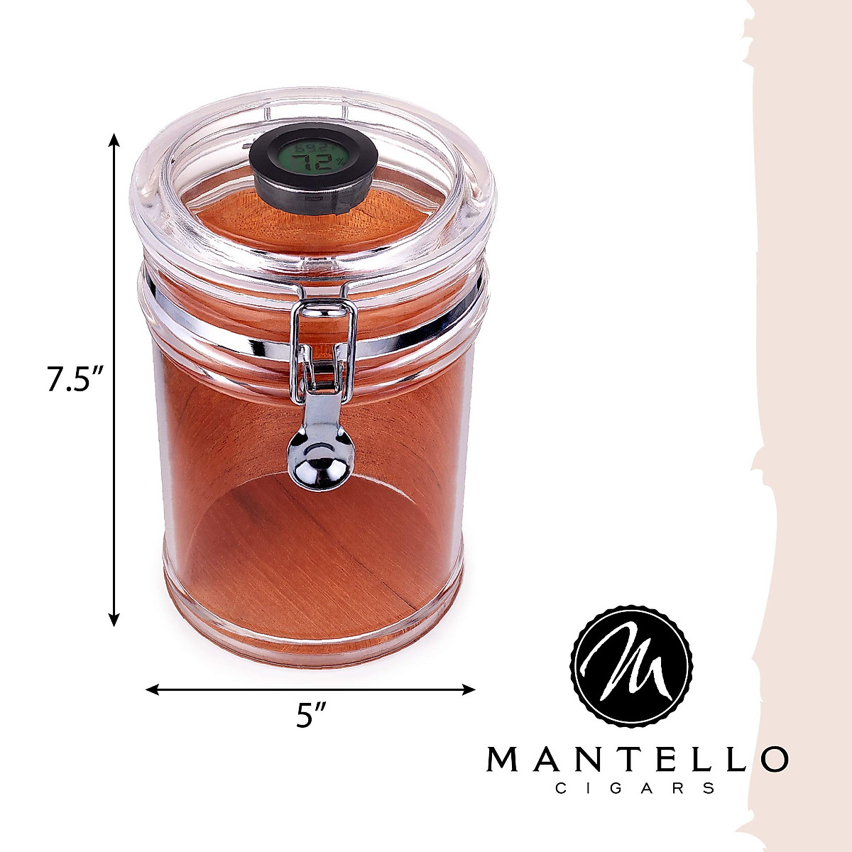 Mantello Cigar Humidor Jar- Acrylic Humidor with Hygrometer for Cigar Humidor, Airtight Lid & Humidifier- Acrylic Humidors for Cigars with Cedar Wood Lining, Holds 18 Cigars