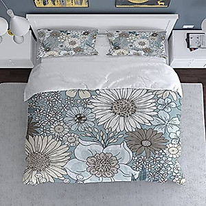 Duvet Cover Sets California King -French Print Flowers-Bedding Comforter Set Breathable SetsSoft Microfiber 3 Pcs